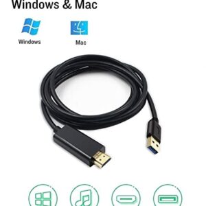 vienon USB to HDMI Adapter Cable for Mac OS Windows 10/8/7/Vista/XP, USB 3.0 to HDMI Male HD 1080P Monitor Display Audio Video Converter Cord 6.6FT