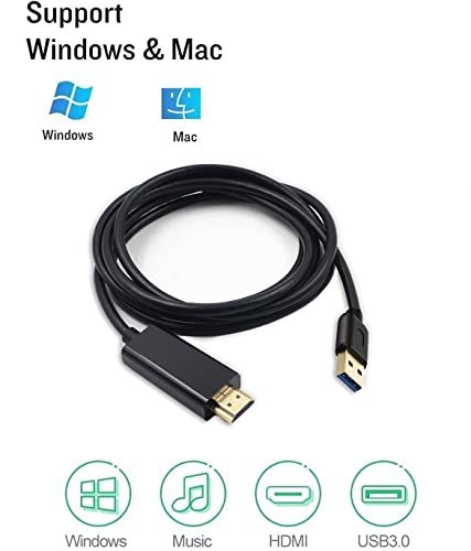 vienon USB to HDMI Adapter Cable for Mac OS Windows 10/8/7/Vista/XP, USB 3.0 to HDMI Male HD 1080P Monitor Display Audio Video Converter Cord 6.6FT