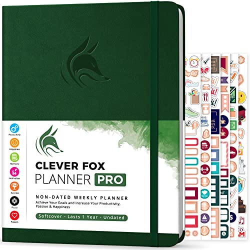 Clever Fox Planner PRO – Weekly & Monthly Life Planner to Increase Productivity, Time Management and Hit Your Goals – Organizer, Gratitude Journal – Undated, 1 Year – Softcover, 8.5x11″ (Forest Green)