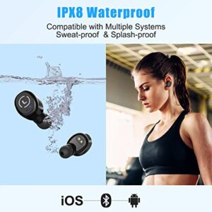 Ankbit E302 True Wireless Earbuds Bluetooth Headphones with Microphone, TWS in Ear Stereo Headset, IPX8 Waterproof, Hi-Fi Deep Bass Earphones for Sports/Work, Compatible with iPhone & Android