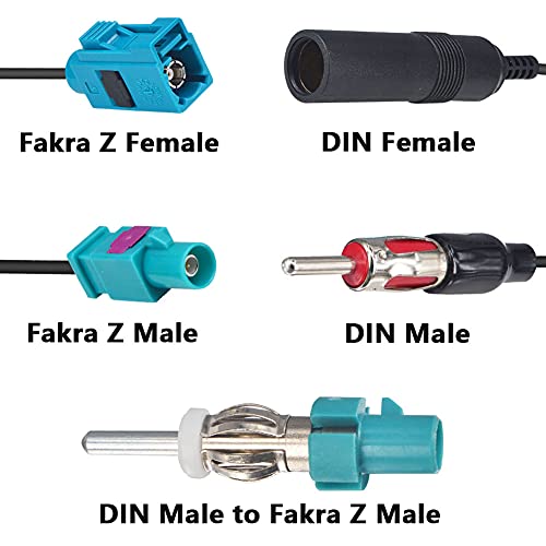 onelinkmore Car Antenna Universal Vehicle Radio Stereo AM & FM Antenna Connector Cable Fakra Z Male Female to DIN Plug Connector Cable for Car Stereo Audio HD Radio Head Unit CD Media Player Receiver