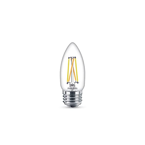 Philips LED Flicker-Free Classic Glass Ultra Definition, EyeComfort Technology, Warm Glow Effect B11 Light Bulb, 300 Lumen, Soft White (2700K), 3.5W=40W, E26 Base, T20 Certified, 3-Pack (574392)