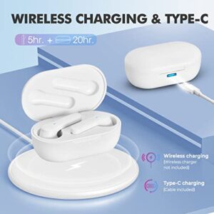 Thohia Wireless Earbuds, Bluetooth Earphones Wireless Charging/Type-C, Hi-Fi Stereo&Silicone Ear-Cap,White Wireless Earphones Bluetooth, Bluetooth Earbuds for iPhone Android,Touch Control, 3 Modes