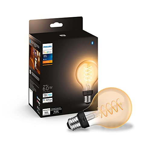 Philips Hue Dimmable Warm White Vintage Smart G25 Edison Bulb, Bluetooth & Hub Compatible (Hue Hub Optional), Voice Activated with Alexa, Google Assistant, and HomeKit