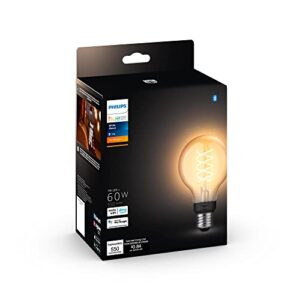 Philips Hue Dimmable Warm White Vintage Smart G25 Edison Bulb, Bluetooth & Hub Compatible (Hue Hub Optional), Voice Activated with Alexa, Google Assistant, and HomeKit