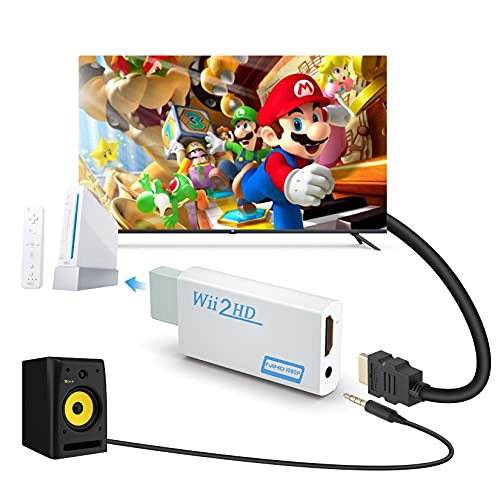 BolAAzuL Wii to HDMI Converter Wii to HDMI Adapter, Wii 2 HDMI Connector White Wii in HDMI Out Video Converter & 3.5mm Audio Output for Wii to HDMI HDTV Out