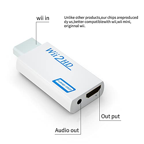 BolAAzuL Wii to HDMI Converter Wii to HDMI Adapter, Wii 2 HDMI Connector White Wii in HDMI Out Video Converter & 3.5mm Audio Output for Wii to HDMI HDTV Out