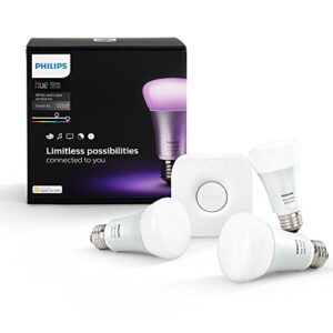 philips hue white and color ambiance 2nd generation smart bulb starter kit (older model  3 a19 bulbs and 1 hub works with alexa  apple homekit and google assistant)