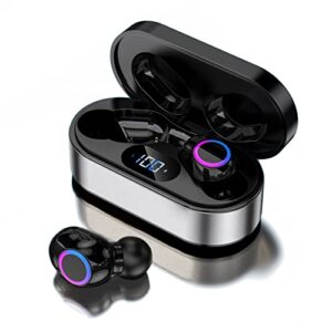 fenpos mini portable pocket wireless earbuds, cvc8.0 noise cancel bluetooth 5.2 headphones with hi-fi stereo audio, touch control bluetooth headphones, waterproof sport earphones (300mah black-silver)