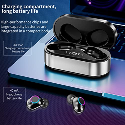 Fenpos Mini Portable Pocket Wireless Earbuds, CVC8.0 Noise Cancel Bluetooth 5.2 Headphones with Hi-Fi Stereo Audio, Touch Control Bluetooth Headphones, Waterproof Sport Earphones (300mAh Black-Silver)