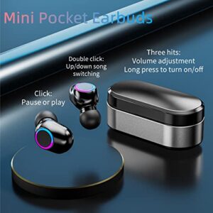 Fenpos Mini Portable Pocket Wireless Earbuds, CVC8.0 Noise Cancel Bluetooth 5.2 Headphones with Hi-Fi Stereo Audio, Touch Control Bluetooth Headphones, Waterproof Sport Earphones (300mAh Black-Silver)