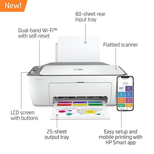 HP DeskJet 2755 Wireless All-in-One Printer | Mobile Print, Scan & Copy | HP Instant Ink Ready (3XV17A) (Renewed)