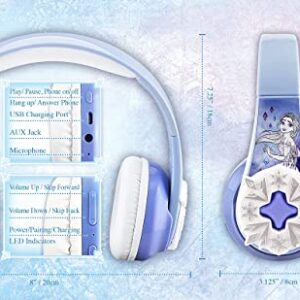 eKids Disney Frozen Bluetooth Headphones with EZ Link, Wireless Headphones with Microphone and Aux Cord, Kids Headphones for School, Home, or Travel