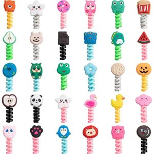 32 pieces colorful cartoon charger cable protectors usb charger cable saver silicone animal cable buddies flexible cable wire protectors for most cellphone data lines (cute style,2 x 3 cm)