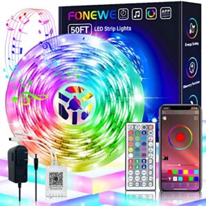 fonewe 50ft led lights for bedroom music sync led light strips color changing lights for bedroom led strip lights with app and remote control