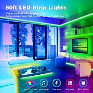 FONEWE 50ft LED Lights for Bedroom Music Sync LED Light Strips Color Changing Lights for Bedroom LED Strip Lights with APP and Remote Control