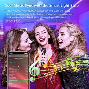 FONEWE 50ft LED Lights for Bedroom Music Sync LED Light Strips Color Changing Lights for Bedroom LED Strip Lights with APP and Remote Control