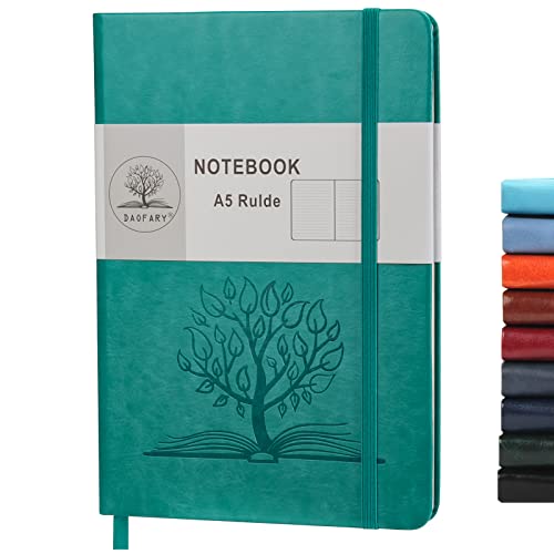 Daofary A5 Journal Notebook, Leather Ruled Notebooks 160 Pages Diary 100gsm Thick Paper Writing Hardcover Notebook with Pocket for Work Men Woman 8.4 x 5.7 in