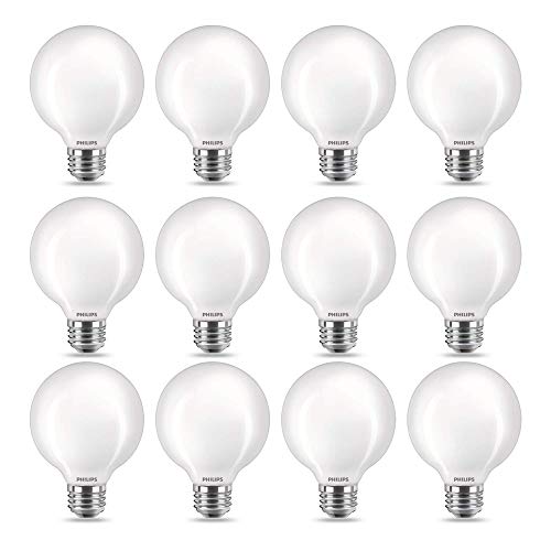 Philips LED Frosted Flicker-Free G25 Light Bulb, EyeComfort Technology, Non-Dimmable, 500 Lumen, Soft White Light (2700K), 5.5W=60W, E26 Base, 12-Pack