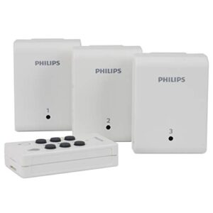 philips indoor lighting control with wireless remote switch, 3 receivers, on/off control, 1 polarized outlet each, 80ft. signal, ideal for lamps, seasonal lighting, led, spc1235at/27