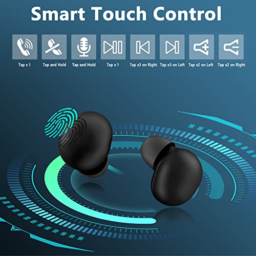 ELOVEN Wireless Earbuds Hi-Fi Stereo Sound Earphones Bluetooth Headphones for Sports Meeting in-Ear Earphones Noise Cancelling Comfort Fit Earphones with Mic Touch Control for iPhone Samsung Black