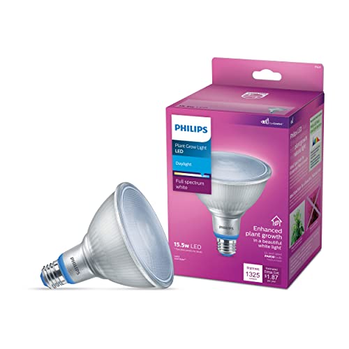 Philips LED Plant Grow Light Bulb PAR38, Non-Dimmable, EyeComfort Technology, 1325 Lumen, Daylight (5000K), 15.5W=120W, E26 Base, Title 20 Certified, (576462) 4-Pack