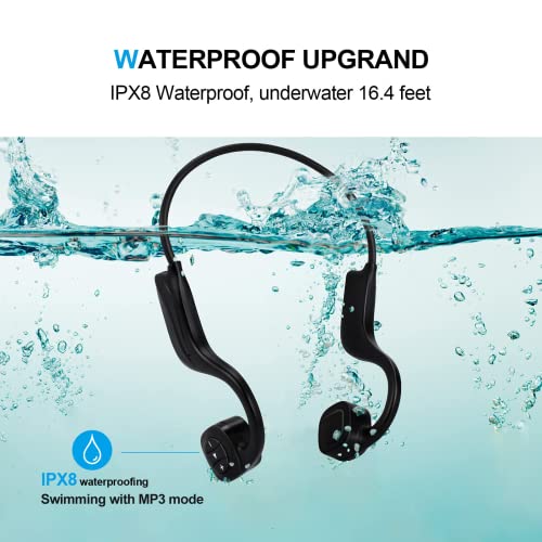 HUICCN Waterproof Bone Conduction Headphones for Swimming, IPX8 Open-Ear MP3 Player Wireless Sport Earphones Headset Built-in 8GB Flash Memory for Running, Diving Water, Gym, Spa，Black