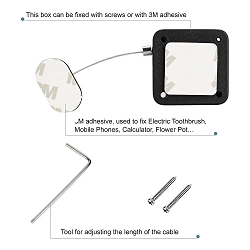 LORADAR Retractable Cable Lock with Double-Sided Adhesive, Remote Control Security Lock , Remote Control Anti-Lost Rope for TV, DVD, Hardware Cable Lock ，No More Searching for The TV Remote .