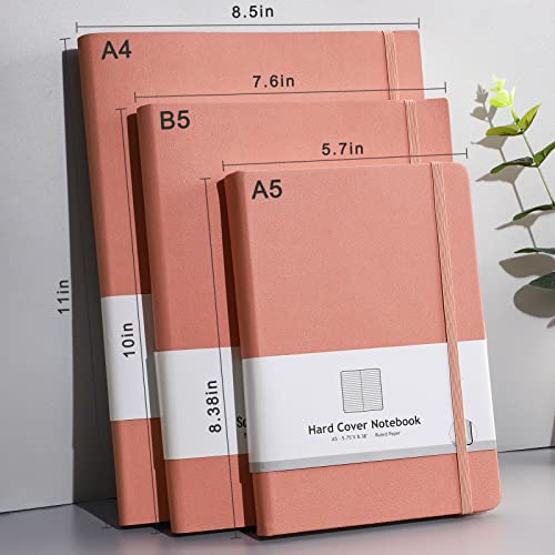 AHGXG Lined Journal Notebook - 320 Numbered Pages Large B5 Thick Journal for Women, 100gsm Thick College Ruled Paper, Faux Leather Softcover, for Work School, 7.6'' X 10''-Pink