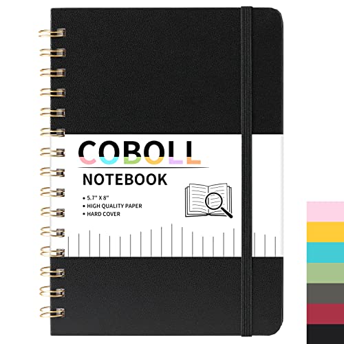 Ruled Notebook/Journal - Notebooks with Hardcover and Premium Thick Paper, 8" x 5.7" (exclusive of spirals), College Ruled Spiral Notebook/Journal, Strong Twin-Wire Binding, Back Pocket, Black