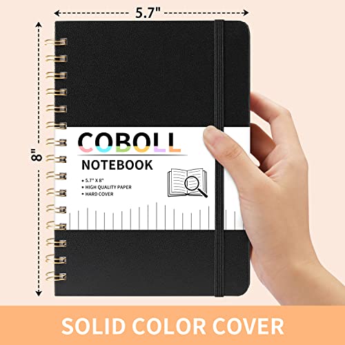 Ruled Notebook/Journal - Notebooks with Hardcover and Premium Thick Paper, 8" x 5.7" (exclusive of spirals), College Ruled Spiral Notebook/Journal, Strong Twin-Wire Binding, Back Pocket, Black