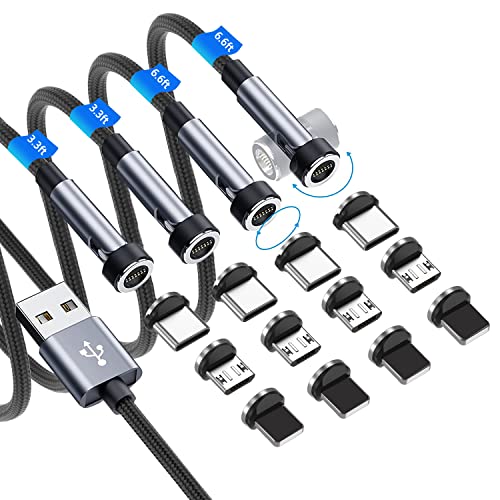 Bojianxin Magnetic Charging Cable,3A Fast Charging Support Data Transfer 3 in 1 Magnetic Phone Charger [4-Pack, 3.3ft/3.3ft/6.6ft/6.6ft] Cable USB Magnet Charger Cable for Micro USB/Type C Device