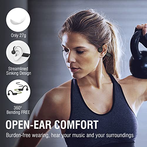 Bone Conduction Headphones, Open Ear Headphones Wireless, Air Conduction Bluetooth Headset with Mic, 6D Stereo Sound, 8Hrs Playtime for Sports, Running, Cycling, Gym