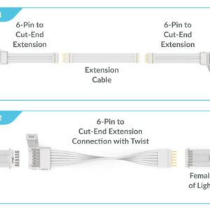 Litcessory 6-Pin to Cut-End Extension Connector for Philips Hue Lightstrip Plus (2in, 4 Pack, White - Standard 6-PIN V3)