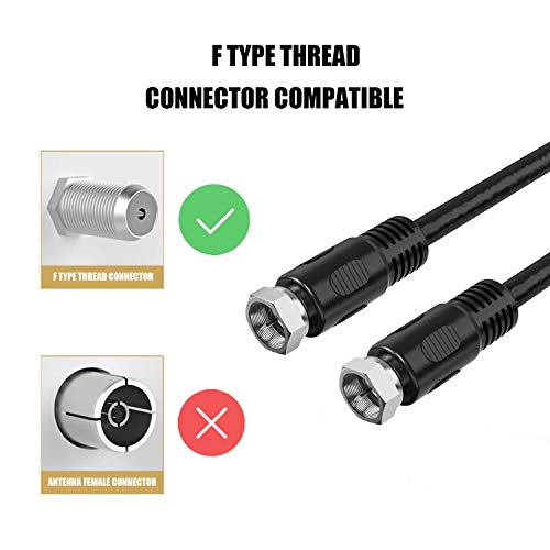 Coaxial Cable 1ft, Short Coax Cable 1 Foot, 0.3m 2-Pack with Right Angle Connectors, Black 75 Ohm Shield Digital RG6 Cables with F-Male Connectors for TV Antenna DVR Satellite