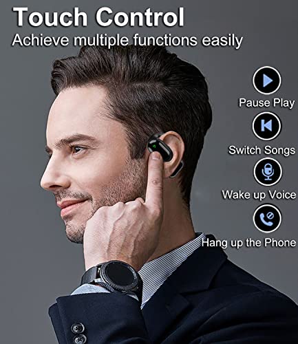 Open Ear Earbuds Bone Conduction Headphones Open Ear Headphones Wireless Bluetooth for Android iPhone, 36Hrs Playtime with Charging Case and LED Power Display Sweat Resistant for Outdoor Sports, Black