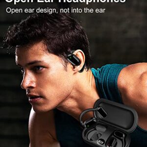 Open Ear Earbuds Bone Conduction Headphones Open Ear Headphones Wireless Bluetooth for Android iPhone, 36Hrs Playtime with Charging Case and LED Power Display Sweat Resistant for Outdoor Sports, Black