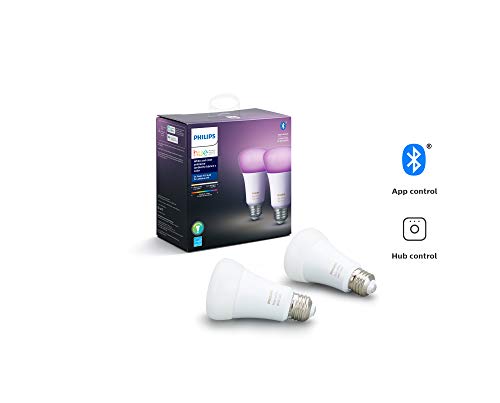 Philips Hue White and Color Ambiance 2-Pack A19 LED Smart Bulb & Smart Hub (Compatible with Alexa Apple HomeKit and Google Assistant), White Ambiance, Hue Hub