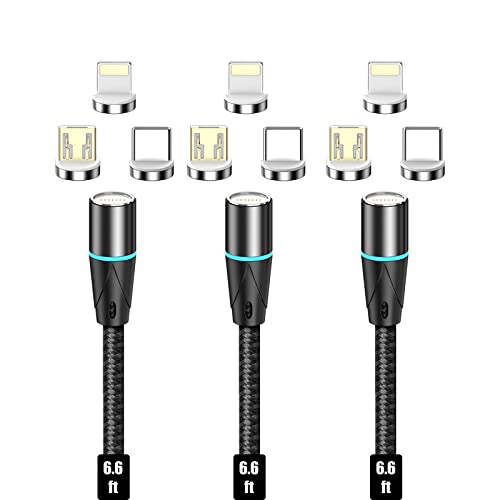 NetDot Magnetic Charging Cable,3in1 Gen12 3 Pack (6.6ft) Max 18W Fast Charging Magnetic Phone Charger and Data Transfer Magnetic Charger for Micro USB, USB-C/Type c and i-Product