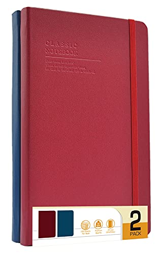 Hardcover Classic Notebook, 2 Pack, Journal, Total 240 Sheets/480 Pages, Perfect Notebooks for Work, Travel, College, Business