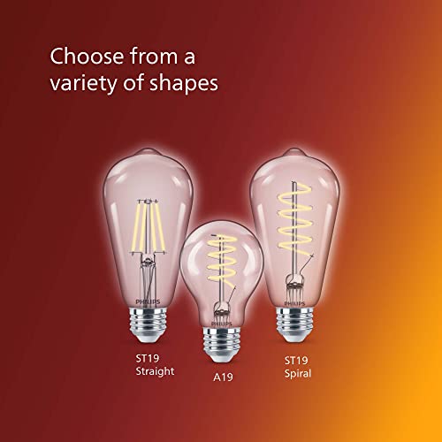 Philips LED Vintage Flicker-Free Clear Spiral ST19, Dimmable, Eyecomfort Technology, 500 Lumen, Soft White(2700K), 5.5W=60W, Title 20 Certified , E26 Base, 1-Pack (565838)