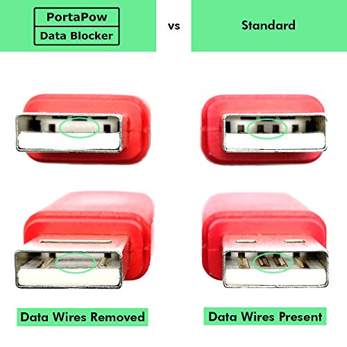 PortaPow USB Data Blocker (Black 5 Pack) - Protect Against Juice Jacking