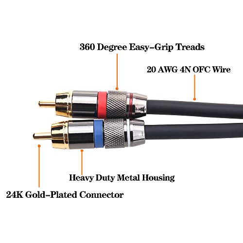 TISINO RCA to 1/4 Cable, Quarter inch TRS to RCA (1/4 Stereo to 2 RCA) Audio Y Splitter Cable Insert Cable - 10 feet/3 Meters