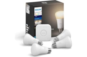 philips hue 4-pack soft white a19 e26 dimmable only smart bulb starter kit with hub (voice compatible with amazon alexa, apple homekit and google home)