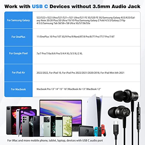 USB C Headphone for Samsung S21 S22 S23 5G,HGCXING Magnetic HiFi Stereo In-Ear Type C Earphone Noise Canceling Earbuds with Microphone Volume Control for iPad Samsung Galaxy Tab S8 S7 Pixel 7 OnePlus