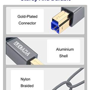 USB A to USB B 3.0 Cable (10FT), AkoaDa Durable Nylon Braided Type A to B Male Cable Compatible with Printers, Monitor, Docking Station, External Hard Drivers, Scanner, USB Hub and More Devices(Grey)