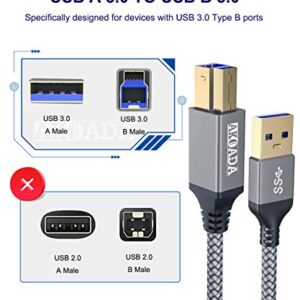 USB A to USB B 3.0 Cable (10FT), AkoaDa Durable Nylon Braided Type A to B Male Cable Compatible with Printers, Monitor, Docking Station, External Hard Drivers, Scanner, USB Hub and More Devices(Grey)