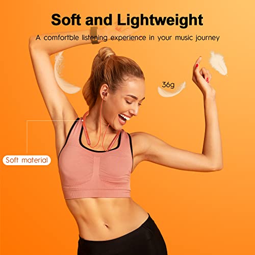 Tecno Magnetic Wireless Bluetooth Headphones, Neckband Bluetooth Headphones with Microphone, Headphones Wireless Bluetooth 5.2 for Workout Running, Orange