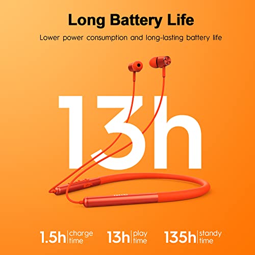 Tecno Magnetic Wireless Bluetooth Headphones, Neckband Bluetooth Headphones with Microphone, Headphones Wireless Bluetooth 5.2 for Workout Running, Orange