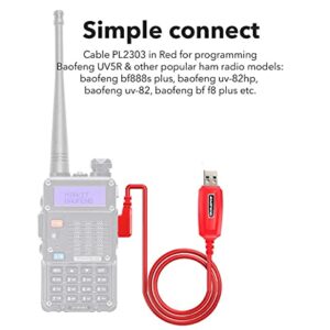 BAOFENG Programming Cable UV-5R/5RA/5R Plus/5RE, UV3R Plus, BF-888S, 5R EX, 5RX3, GA-2S, UV-82 (39 inch Mirkit Red, Version 2022, This one Works!)